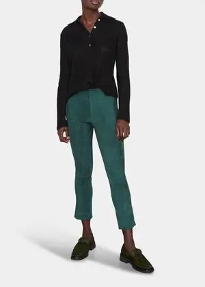 Vince Stretch Suede Split-Hem Cropped Pants - Malachite