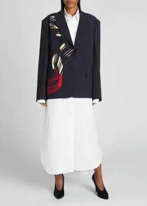 Dries Van Noten Striped Scarf-Print Oversized Blazer Jacket - Black 900