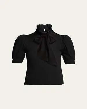 Alice + Olivia Chase Ruffle-neck Sweater - Black
