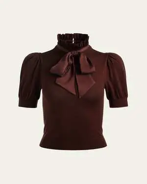 Alice + Olivia Chase Ruffle-neck Sweater - Dark Choco