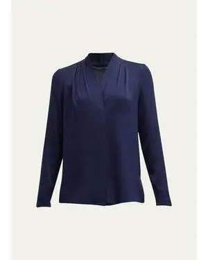 Kobi Halperin Kobi Halperin Nellie Pleated V-Neck Blouse Mid Blue