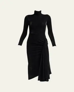 Giorgio Armani Giorgio Armani Draped Iridescent Jersey Midi Dress - Black