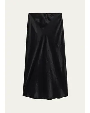Vince Side-slit Satin Slip Midi Skirt - Black