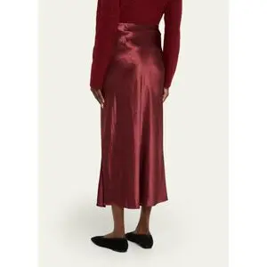 Vince Side-slit Satin Slip Midi Skirt - Black