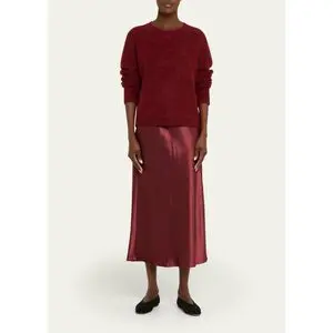 Vince Side-slit Satin Slip Midi Skirt - Black
