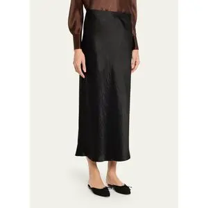 Vince Side-slit Satin Slip Midi Skirt - Black