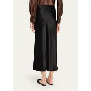 Vince Side-slit Satin Slip Midi Skirt - Black