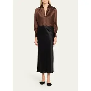 Vince Side-slit Satin Slip Midi Skirt - Black