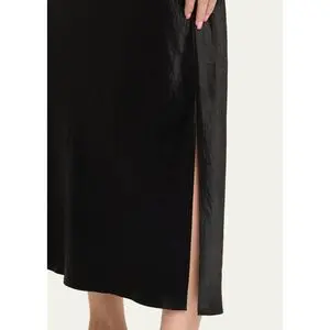 Vince Side-slit Satin Slip Midi Skirt - Black