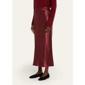 Vince Side-slit Satin Slip Midi Skirt - Black