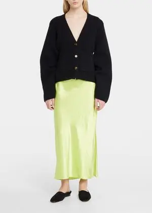 Vince Side-Slit Satin Slip Midi Skirt Serpentine