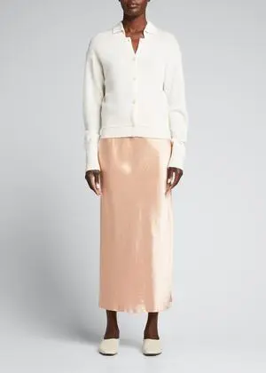 Vince Side-Slit Satin Slip Midi Skirt Yarrow