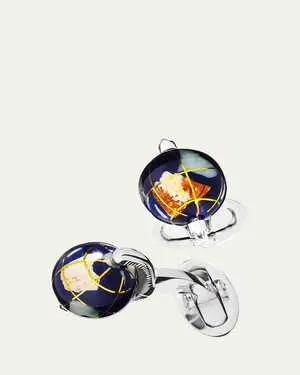 JAN LESLIE Spinning Lapis Inlay Globe Cuff Links - One-color