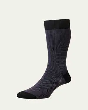 Pantherella Tewkesbury Birdseye Midcalf Socks - Blue Pattern