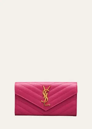 Saint Laurent Ysl Monogram Large Flap Wallet In Grained Leather 5526 Fuxia
