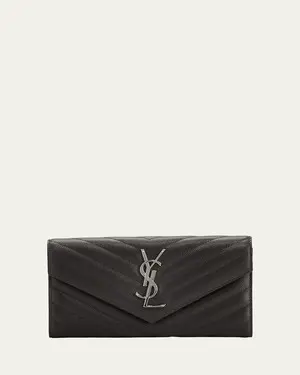 Saint Laurent Monogram Large Flap Wallet In Grained Leather - Black