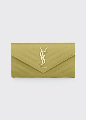 Saint Laurent Ysl Monogram Large Flap Wallet In Grained Leather Nude