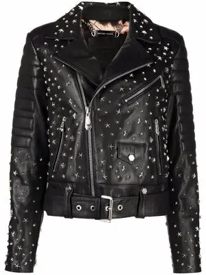 Philipp Plein Star-studded Biker Leather Jacket