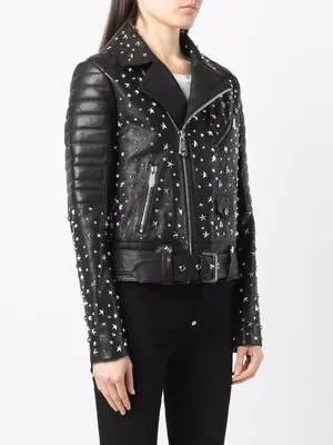 Philipp Plein Star-studded Biker Leather Jacket