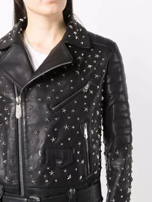 Philipp Plein Star-studded Biker Leather Jacket