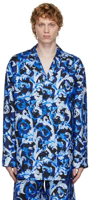 Versace Versace Underwear Blue Silk Baroccoflage Shirt - 5u040 Blue