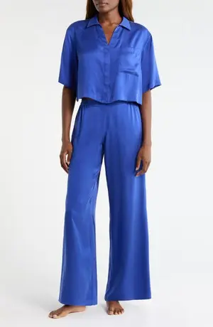 Lunya Washable High Waist Silk Pajamas Cobalt Dream
