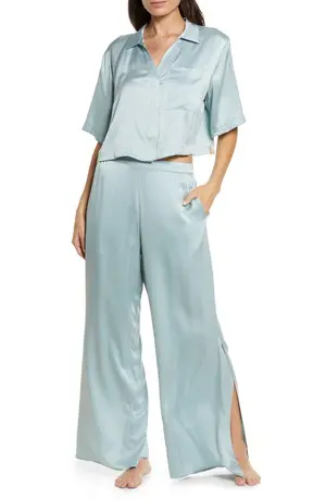 Lunya Washable High Waist Silk Pajamas Cumulus Blue