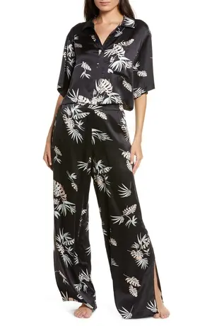 Lunya Washable High Waist Silk Pajamas Immersed Black Palm