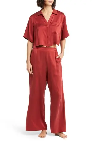 Lunya Washable High Waist Silk Pajamas Morana Crimson