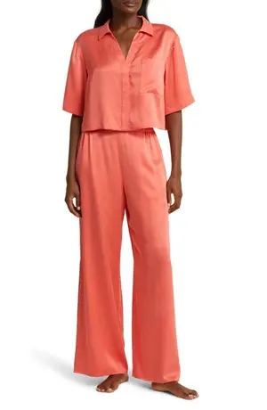 Lunya Washable High Waist Silk Pajamas Outro Coral
