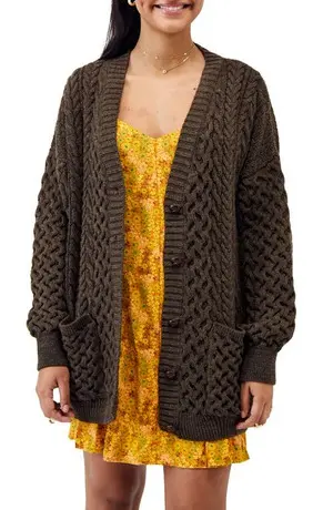 BDG URBAN OUTFITTERS Aran Mix Stitch Cardigan - Brown