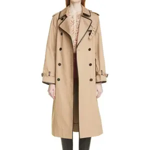 Saint Laurent Double-breasted Gabardine Trench Coat With Leather Trim - 9772 Sable