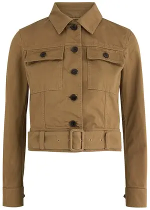 Saint Laurent Belted Cotton-twill Jacket - Brown