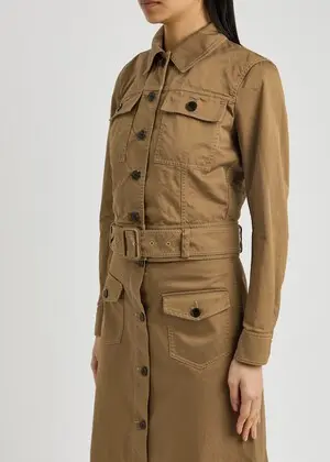 Saint Laurent Belted Cotton-twill Jacket - Brown