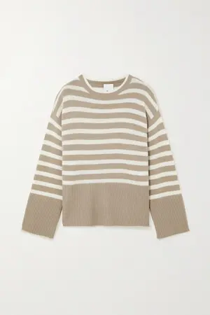 ALLUDE Striped Wool And Cashmere-blend Sweater Neutrals