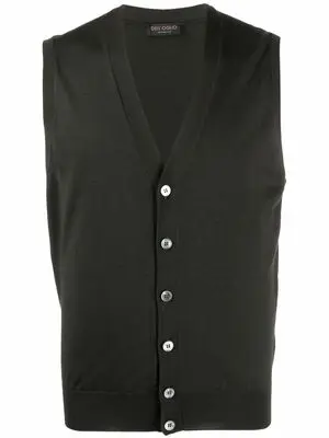 DELL'OGLIO V-neck Merino Wool Vest - Green