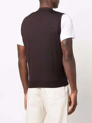 DELL'OGLIO V-neck Merino Wool Vest - Purple