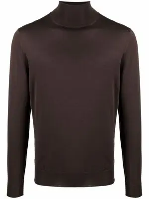 DELL'OGLIO Roll-neck Merino Jumper - Brown