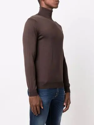 DELL'OGLIO Roll-neck Merino Jumper - Brown