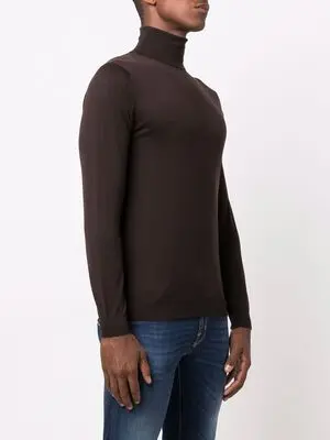 DELL'OGLIO Roll-neck Merino Jumper - Brown