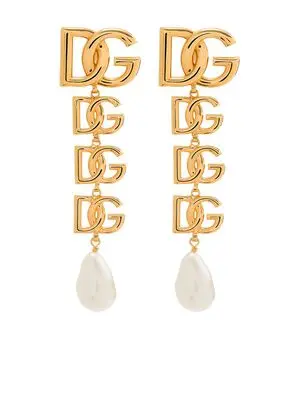 Dolce & Gabbana Dg Logo Pearl-embellished Clip-on Earrings - Gold