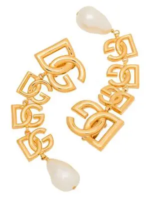 Dolce & Gabbana Dg Logo Pearl-embellished Clip-on Earrings - Gold