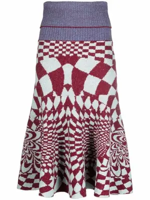 Stella McCartney Geometric Knit Flared Midi Skirt