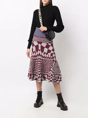 Stella McCartney Geometric Knit Flared Midi Skirt