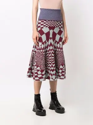 Stella McCartney Geometric Knit Flared Midi Skirt