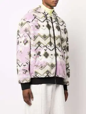 MSGM Geometric Print Hooded Jacket - White