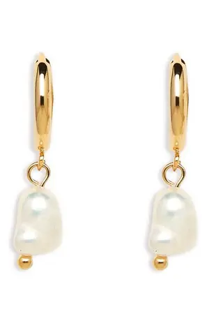 PETIT MOMENTS Alexandria Pearl Drop Huggie Hoop Earrings