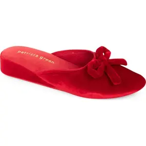 PATRICIA GREEN Velvet Bow Wedge Slipper - Red