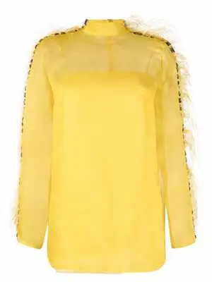 Emilio Pucci Feather-trim Silk Blouse - Yellow