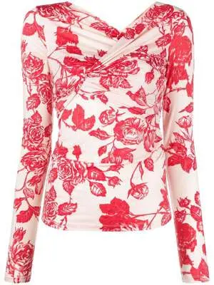 MSGM Floral-print Top - Pink